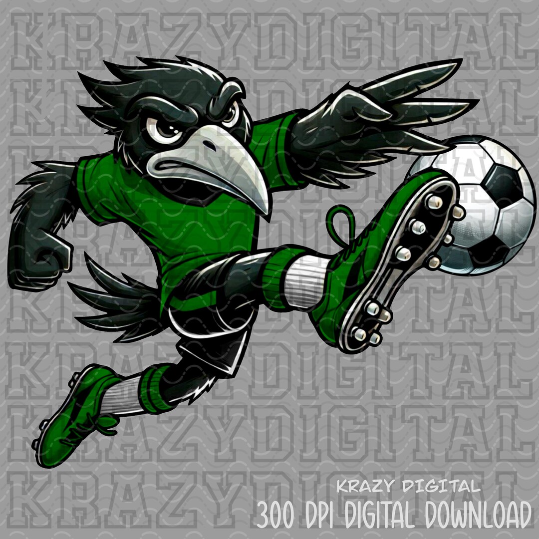 Green Raven Soccer Mascot PNG, Raven Mascot Digital File, Green Raven ...