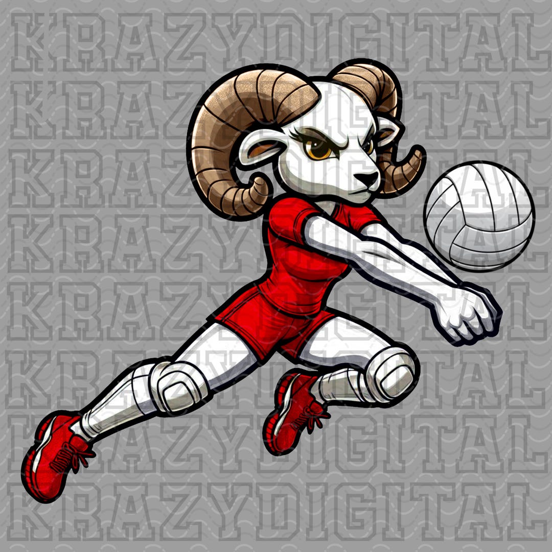 Red Lady Rams Volleyball Mascot PNG, Red Rams Mascot PNG, Rams School ...