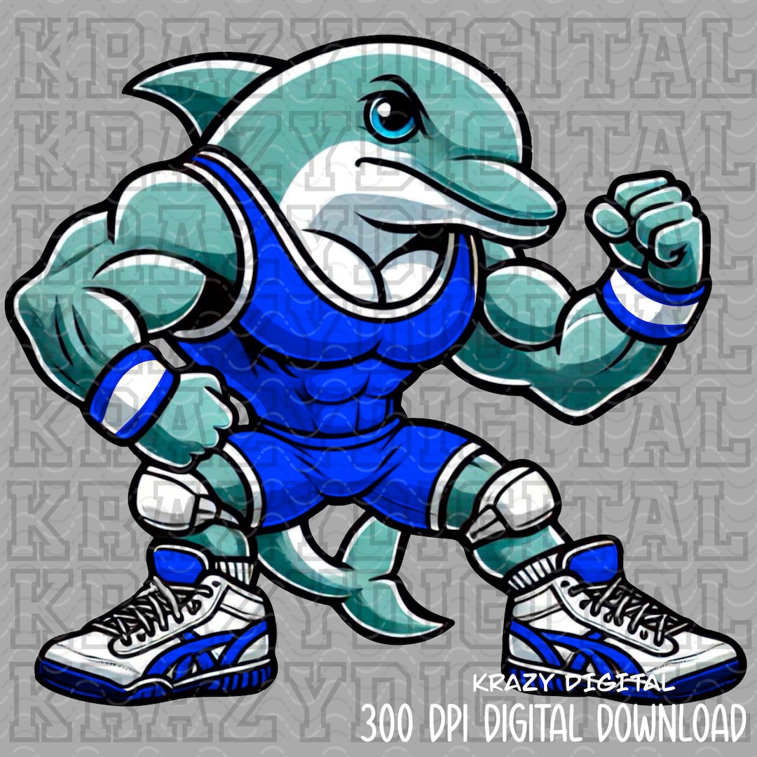 Dolphin Wrestling PNG, Blue School Mascot, Weight Lifting Mascot Spirit ...
