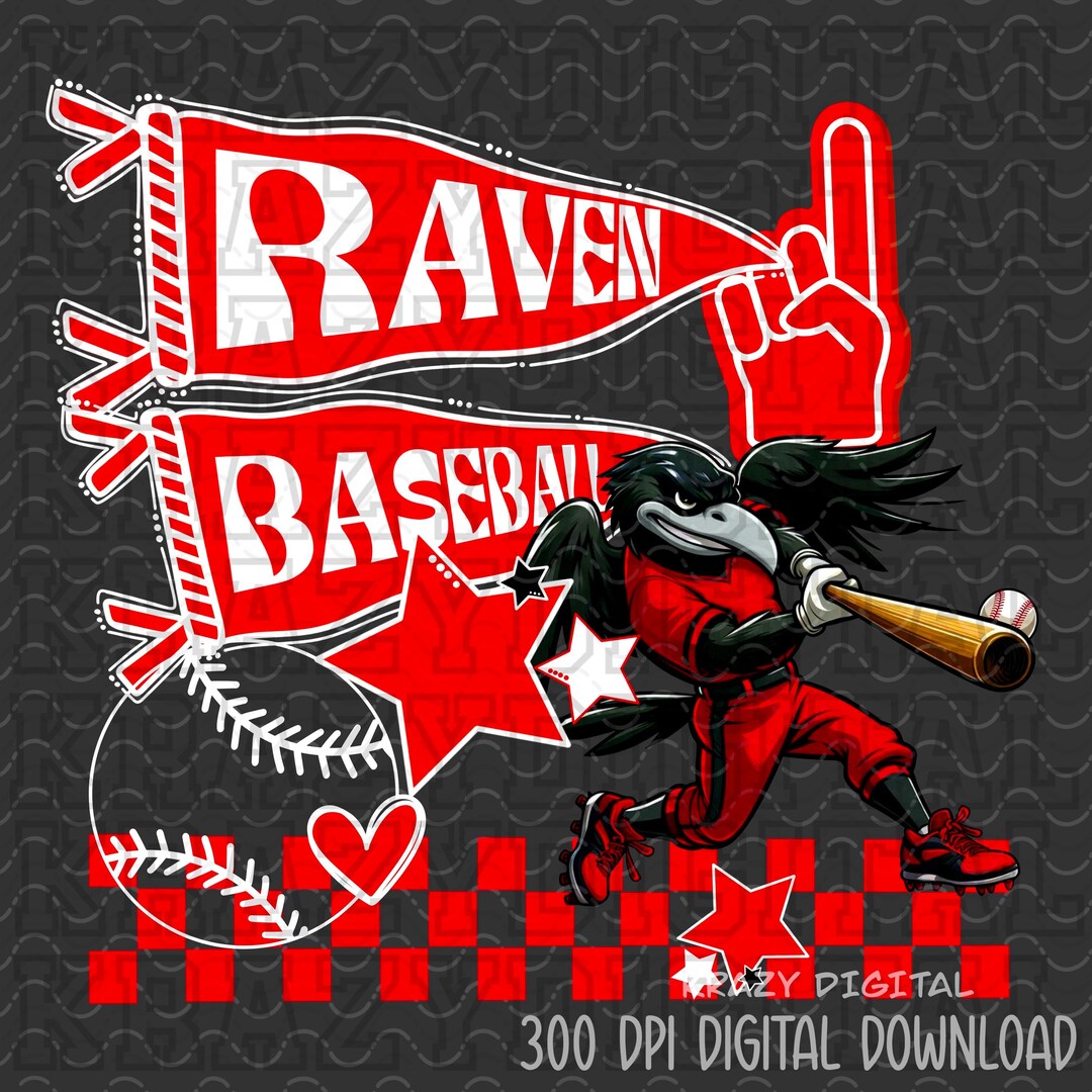 Red Raven Baseball Pennant Flag PNG, Red Raven Checkered Spirit Shirt ...