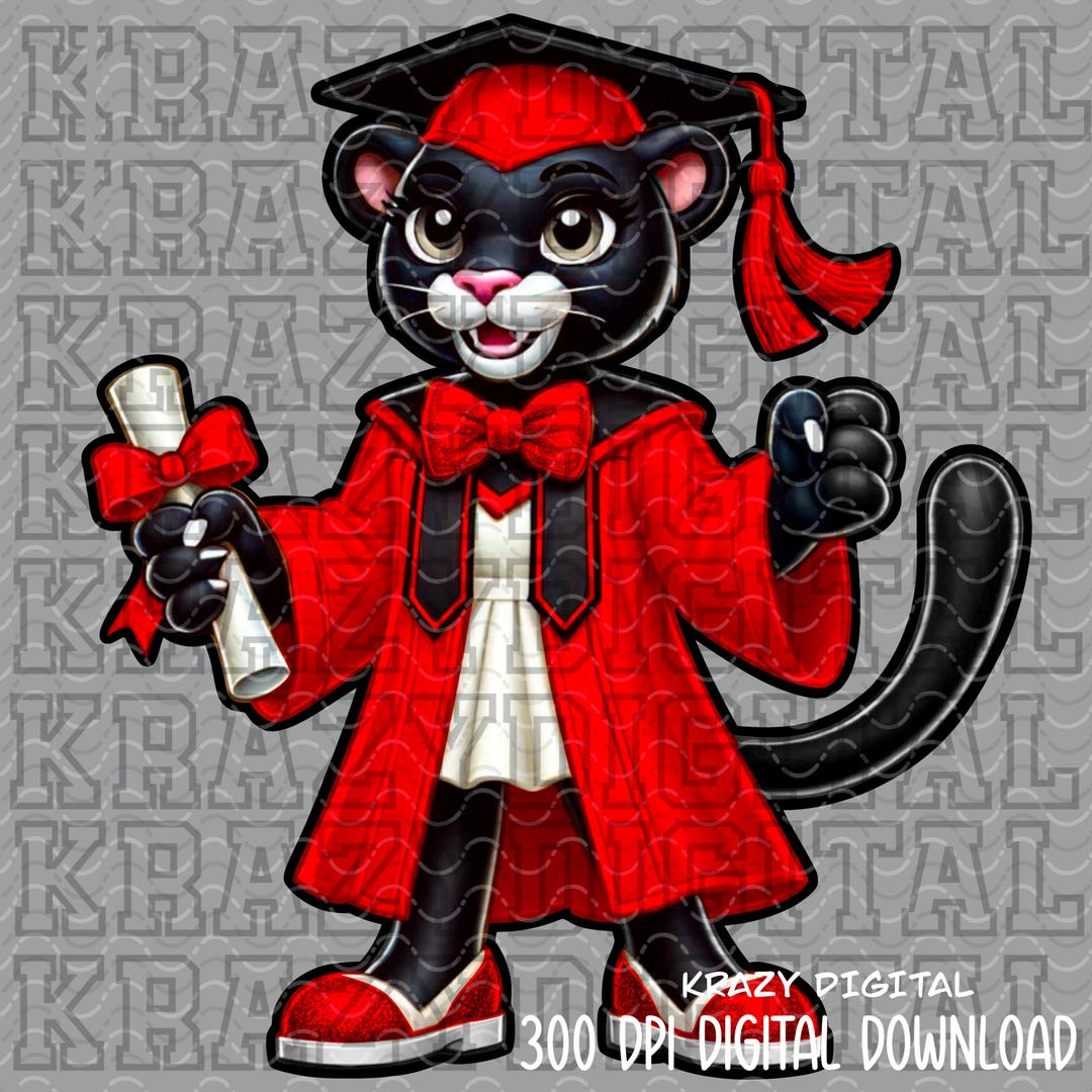 Panther Girl Red Mascot Graduation PNG, Panther Senior Mascot, Panther ...