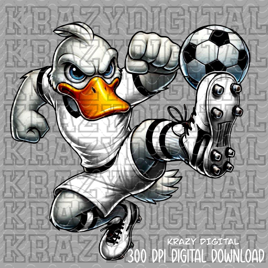 White Duck Soccer Mascot PNG, Duck Digital, Mallard Duck Sport Mascot ...