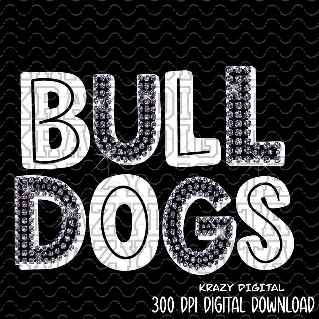 White Bulldog Rhinestone Mascot PNG, Bulldog Glitter Mascot DTF ...