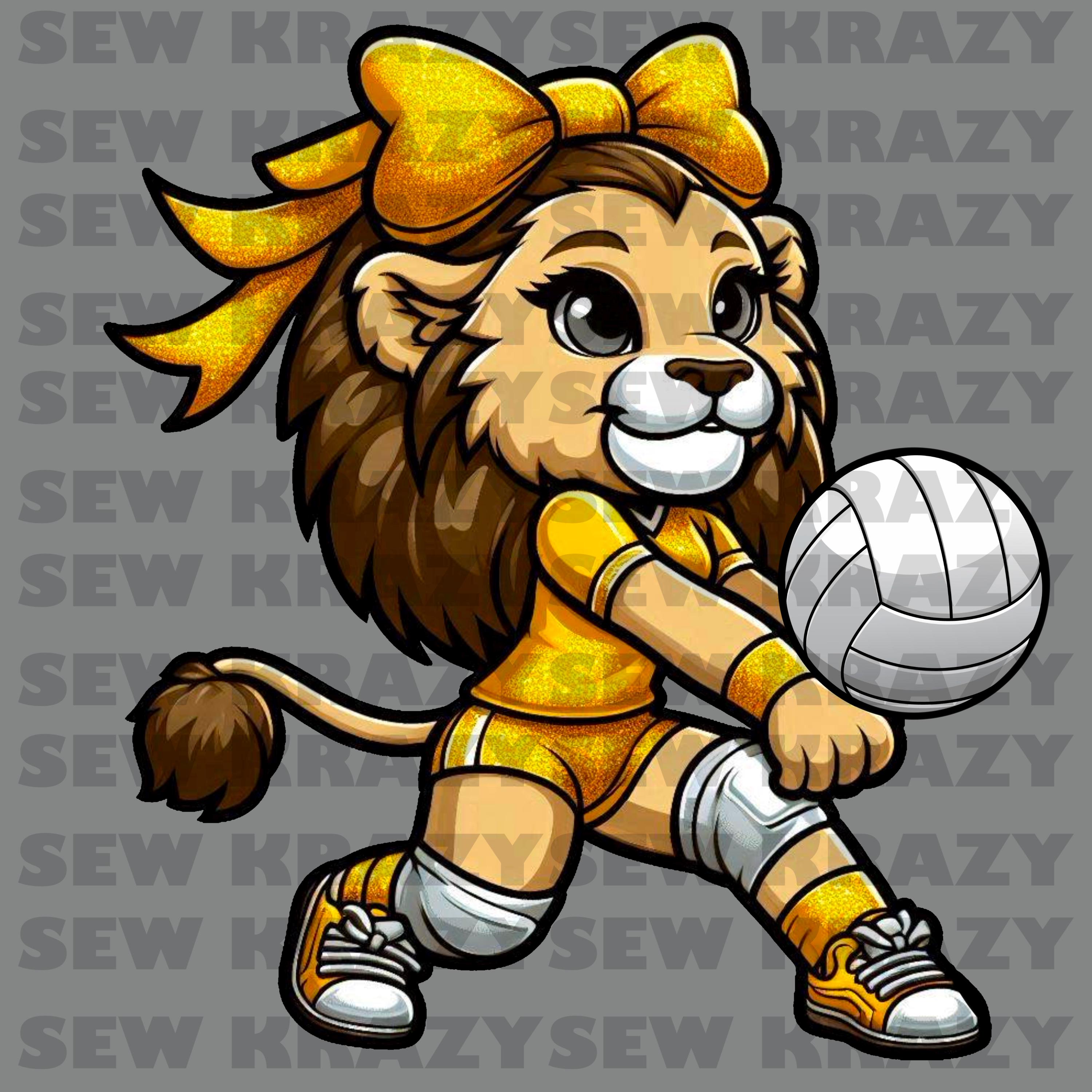 Lions Yellow Volleyball Mascot PNG, Lions Yellow School Mascot, Lions ...
