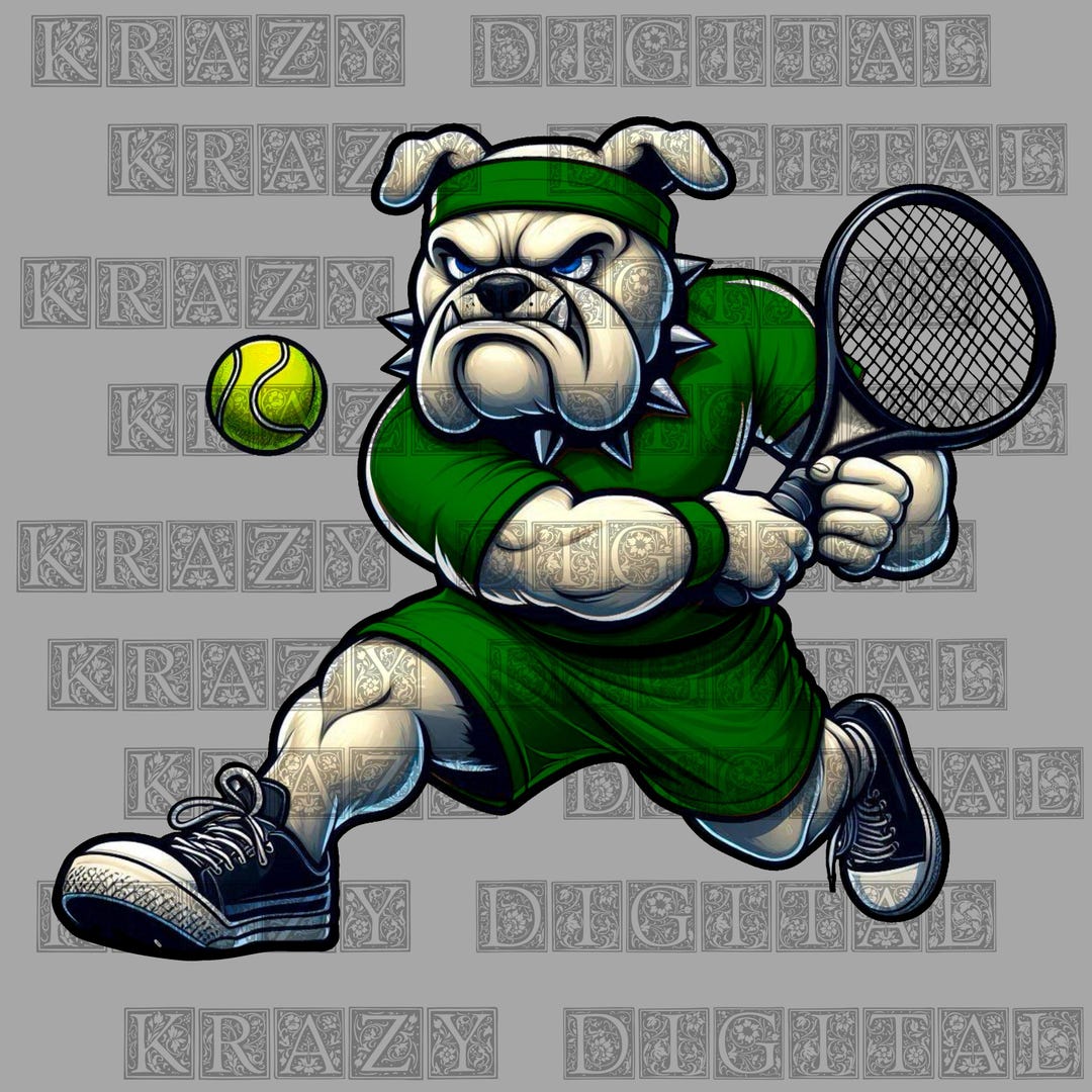 Green Bulldog Tennis Mascot PNG , Green Tennis Digital File, Green ...