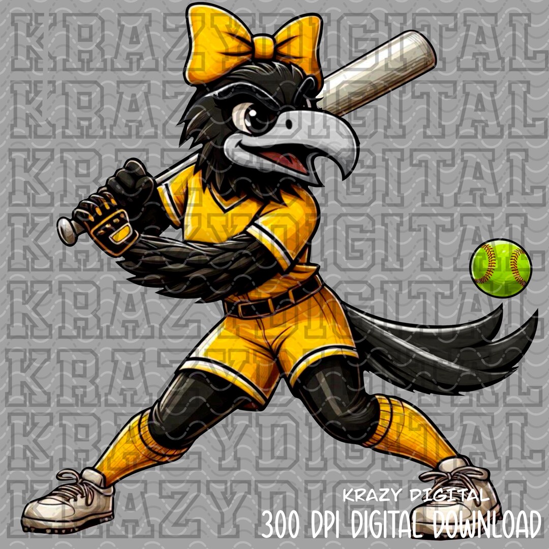 Lady Crow Yellow Softball Mascot PNG, Ravens Girly Bow Mascot, Black ...