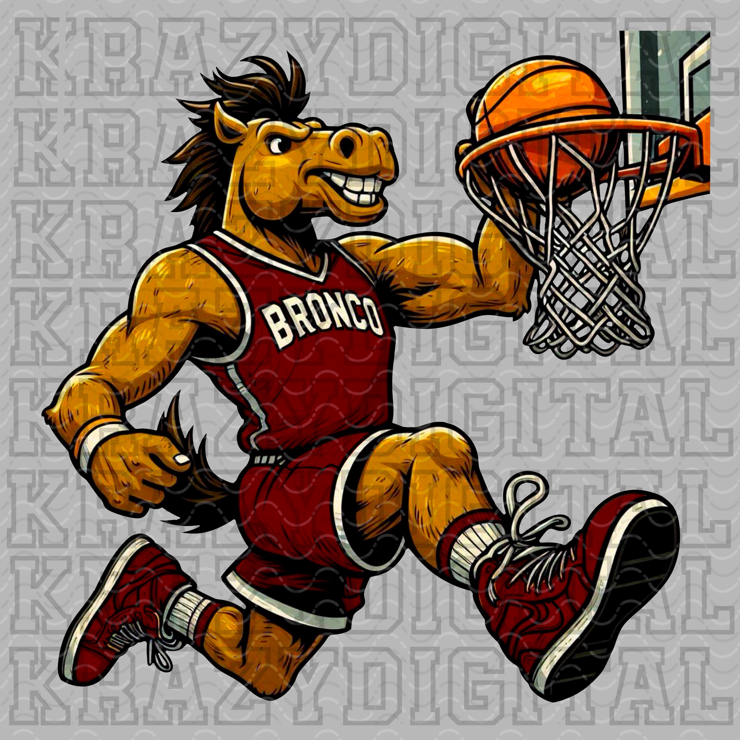 Maroon Bronco Basketball PNG, Custom Mascot Design, Cool Bronco Spirit ...