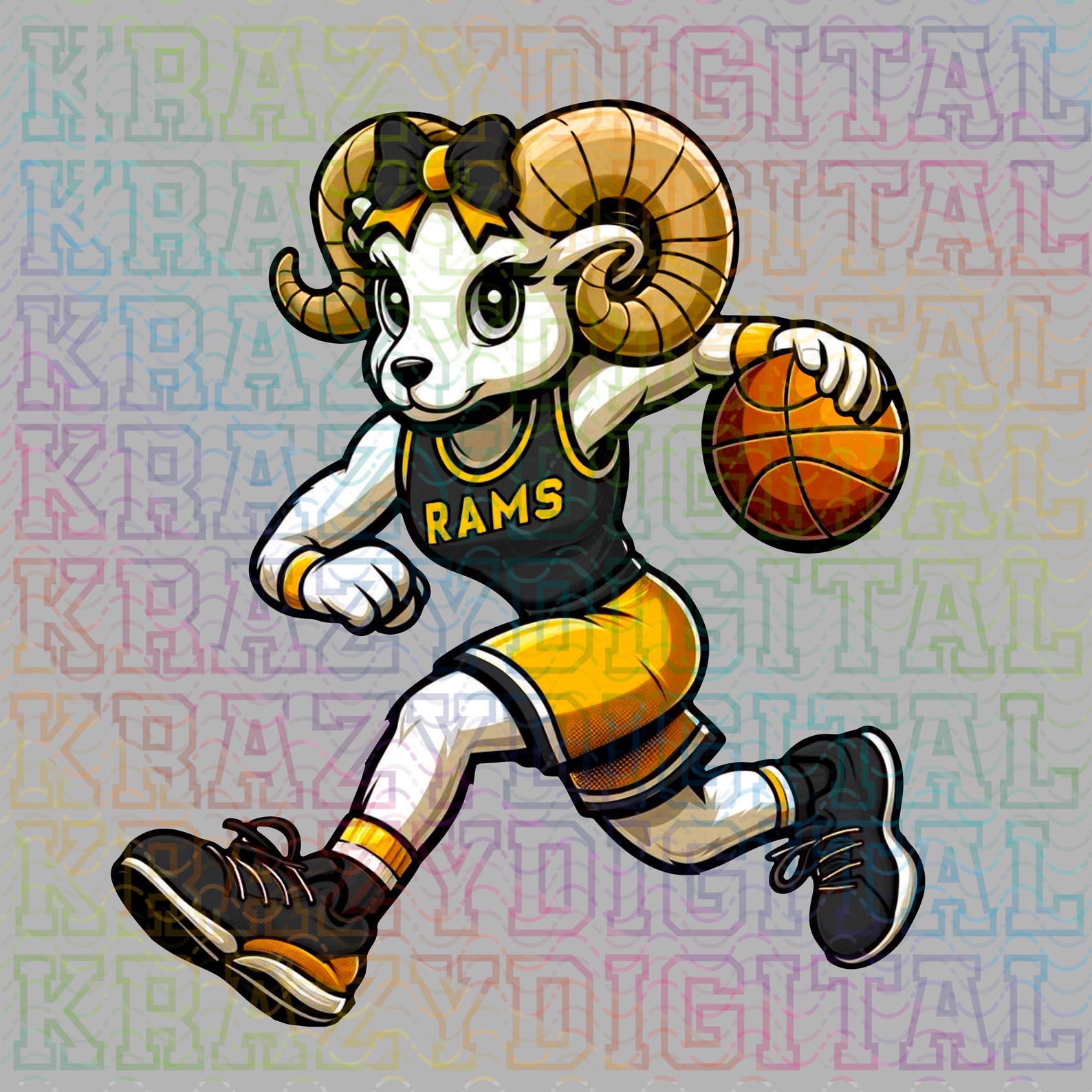 Lady Rams Yellow Basketball Mascot PNG, Rams Girls Mascot Design, Rams ...