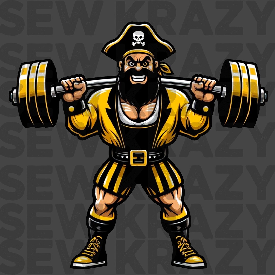 Yellow Pirate Weight Lifting Mascot PNG, Yellow Pirate Power Lifting ...