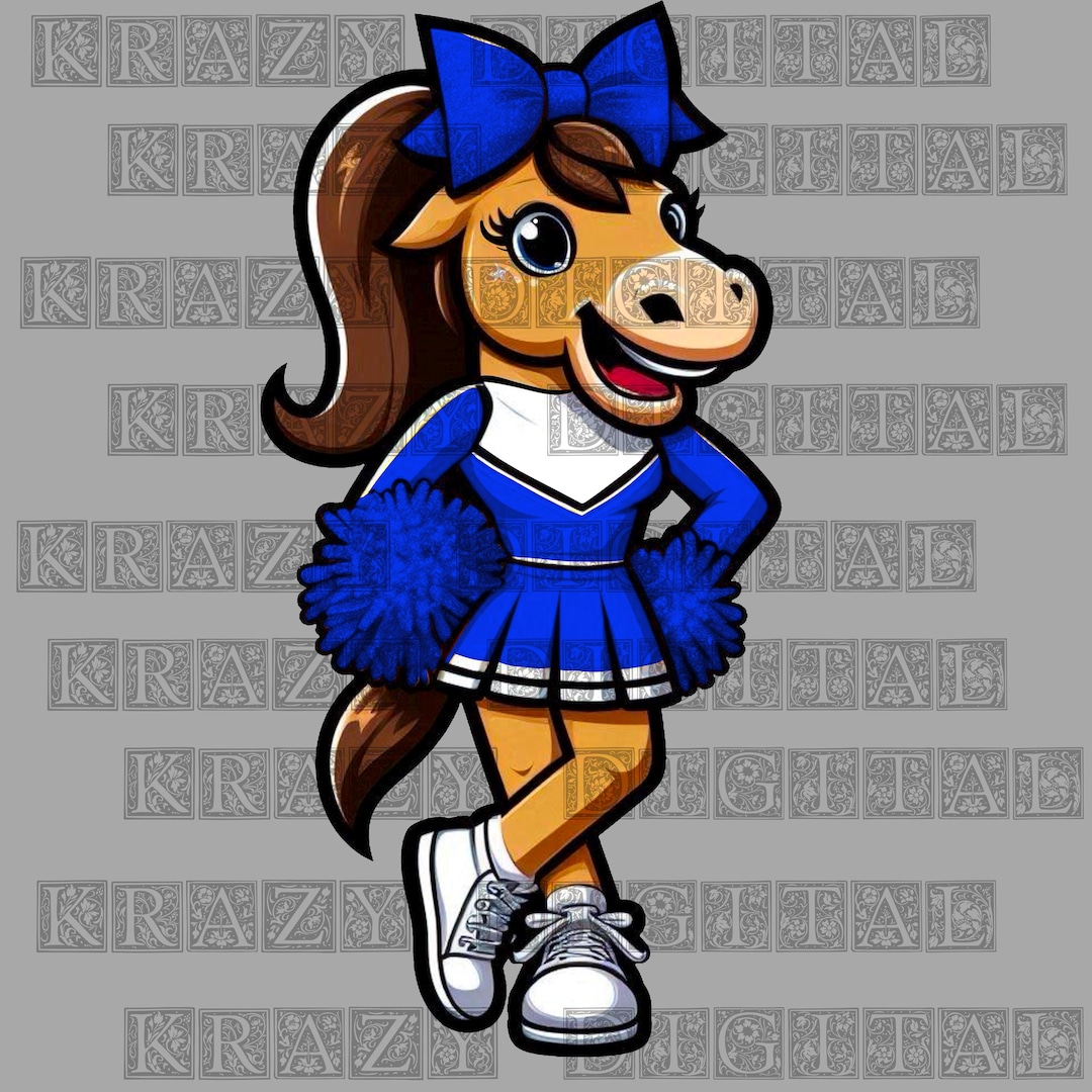Blue Mustang Cheer Mascot PNG, Warhorse Cheer Mascot Design, Bronco ...
