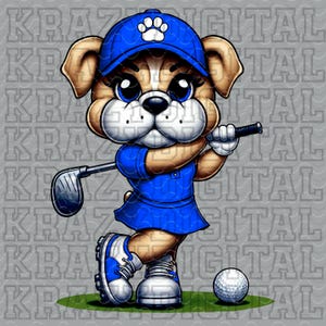 Lady Bulldog Mascot Golf PNG, Blue Bulldog Golf Mascot, Bulldog School ...
