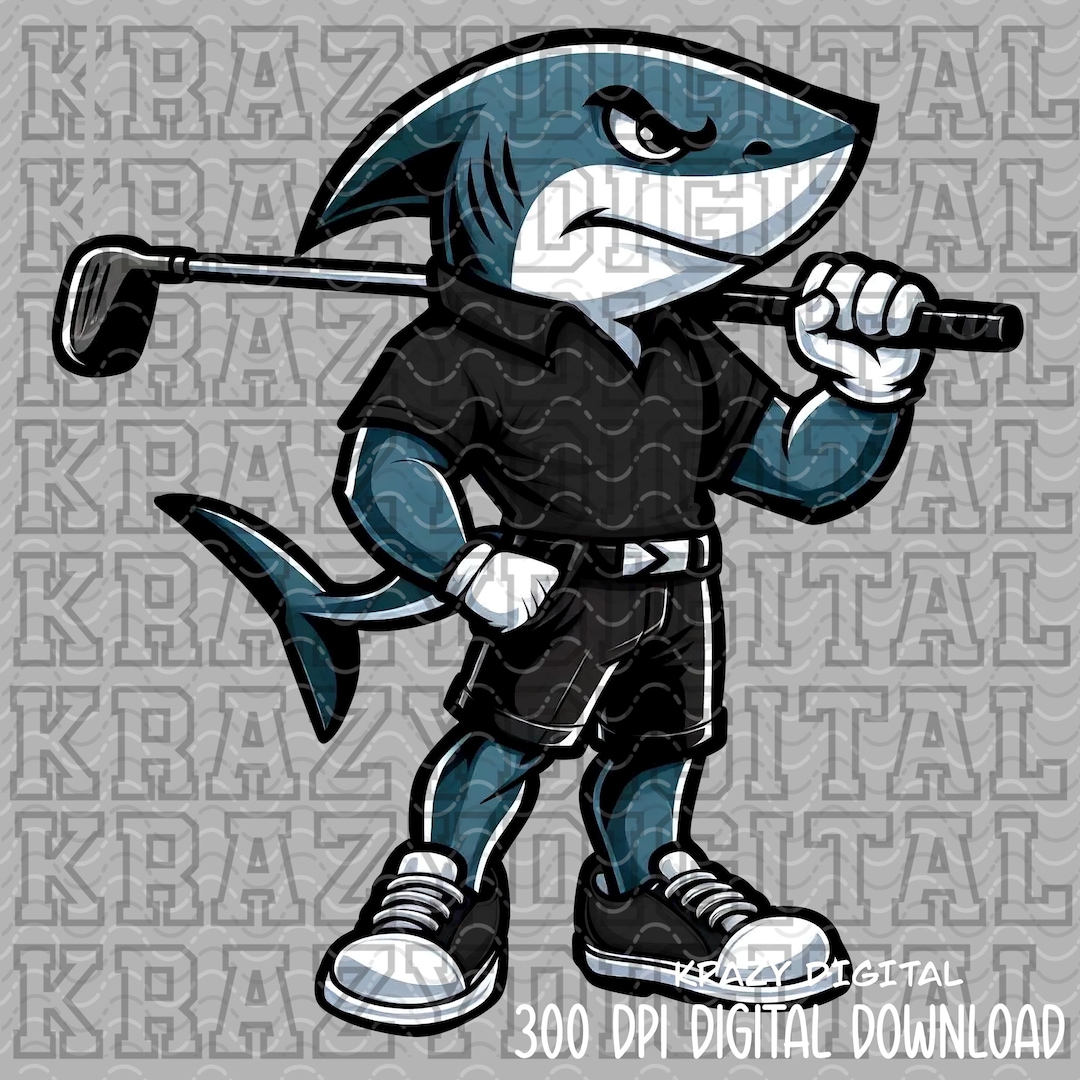 Sharks Golf PNG, Men Boy Black Mascot Design, Team Tournament Shirt ...