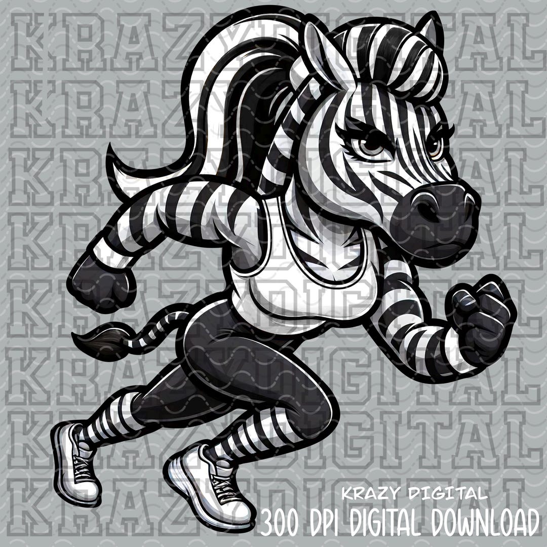 Lady Zebra Track PNG, White Zebra Girl Mascot PNG, Zebra Strong Design ...