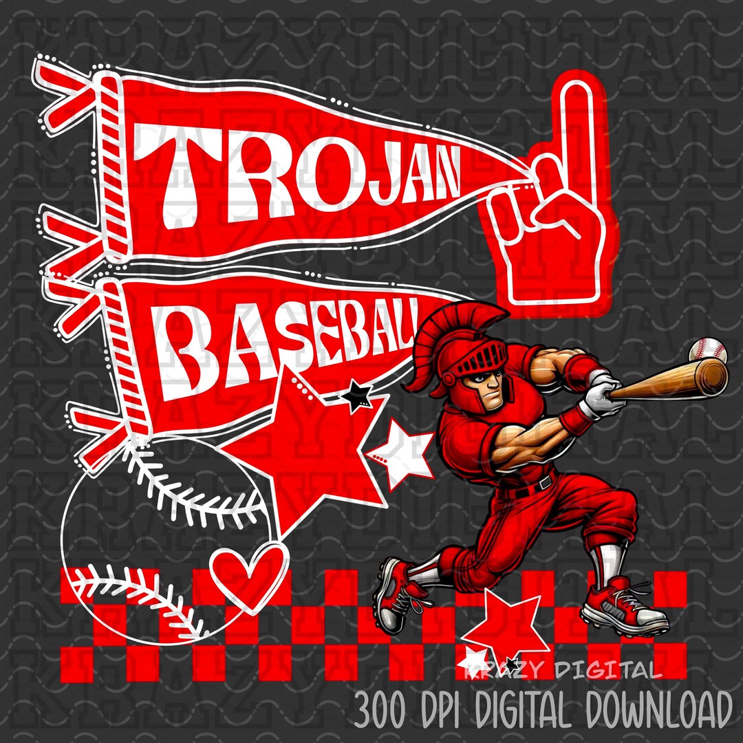 Trojan Red Baseball Pennant Flag Spirit, Mom Trojan Baseball PNG ...