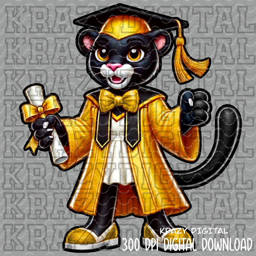 Panther Girl Yellow Mascot Graduation PNG, Panther Senior Mascot ...