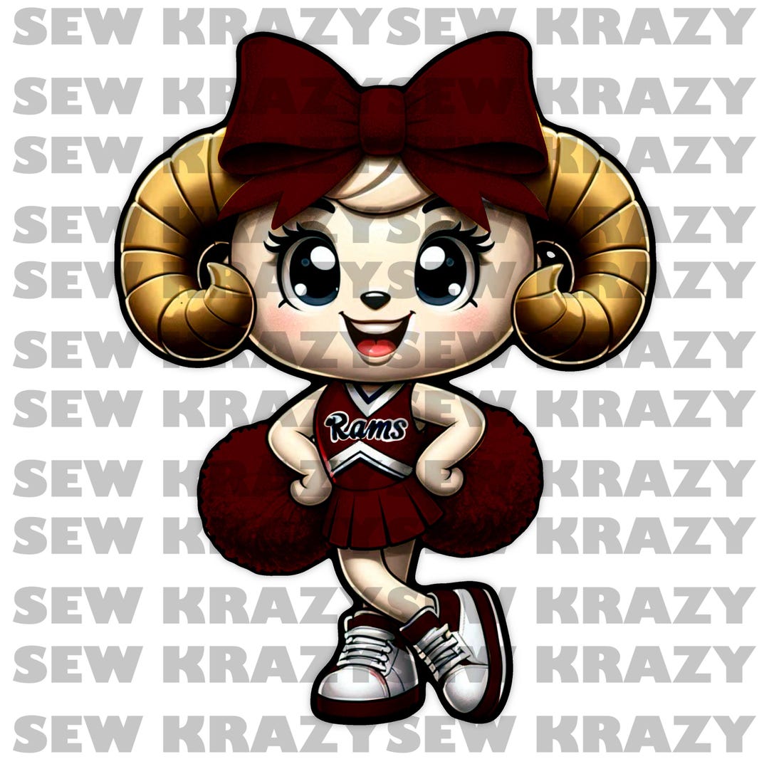 Maroon Girl Cheerleader Mascot PNG, Cheer Bow Mascot PNG, Rams School ...