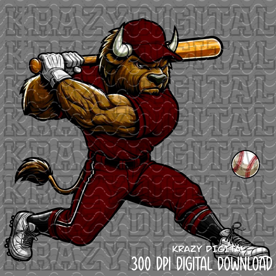 Maroon Buffalo Baseball Mascot PNG, Maroon Bison School Mascot ...