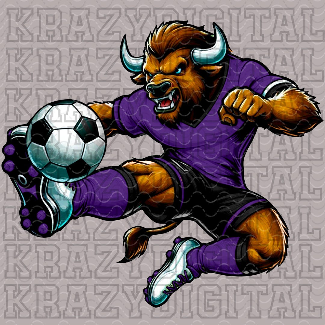 Buffalo Soccer Mascot PNG, Purple Bison School Mascot, Boy Soccer ...