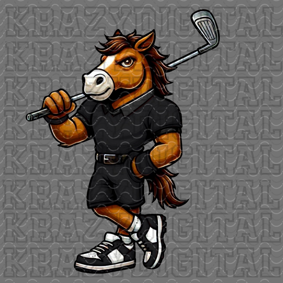 Black Mustang Golf Mascot PNG, Warhorse Golf Mascot Design, Bronco Boy ...