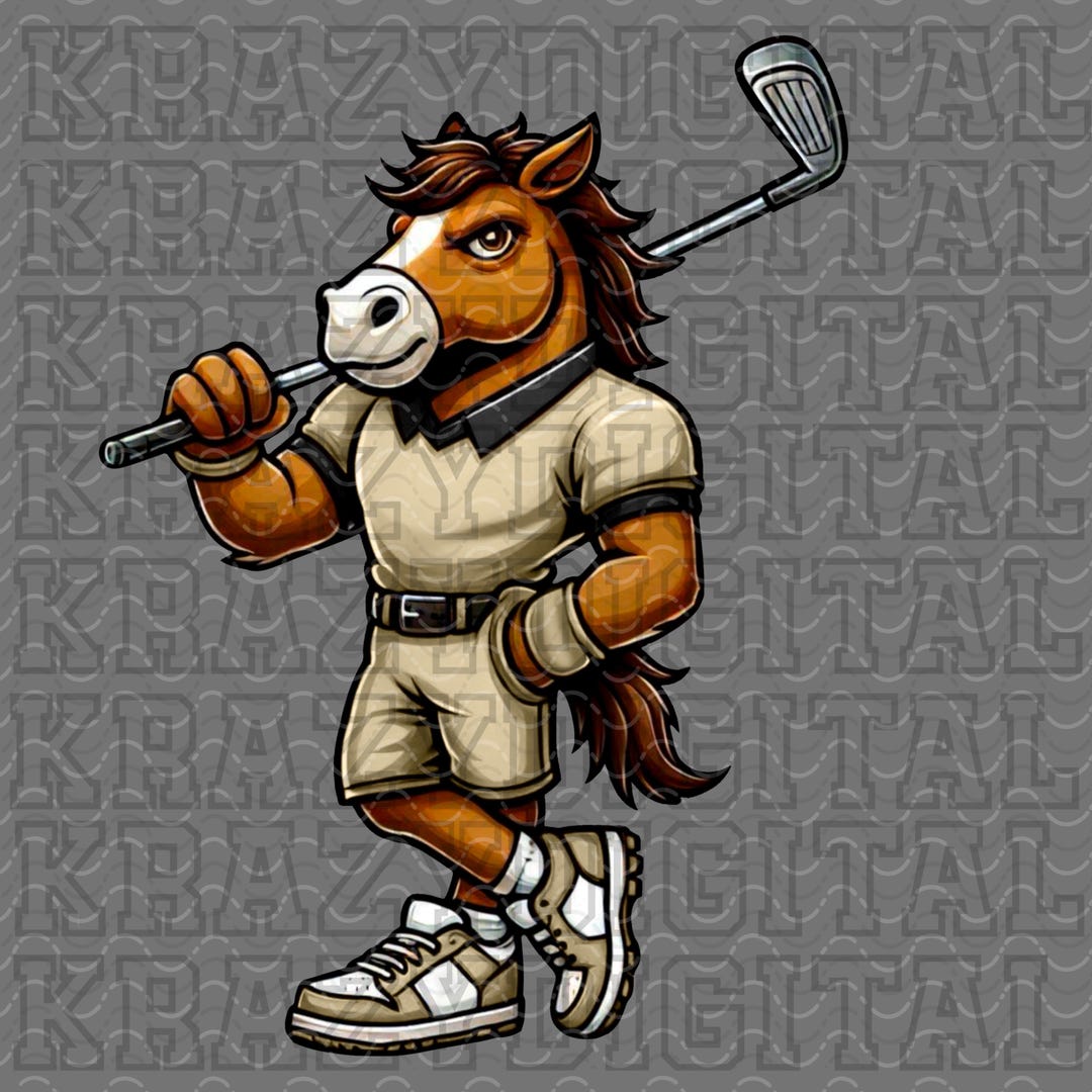 Gold Mustang Golf Mascot PNG, Warhorse Golf Mascot Design, Bronco Vegas ...
