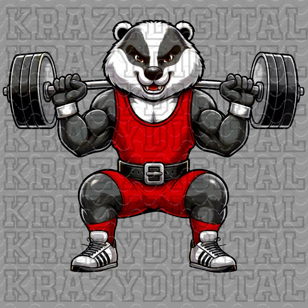 Badgers Red Powerlifting PNG, Badgers Boy Weight Lifting Mascot ...