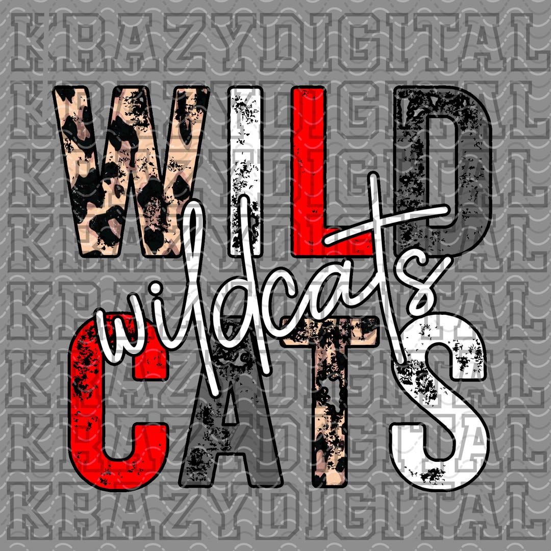 Wildcats Png, Red White Colored Leopard Pattern Distressed, Retro ...