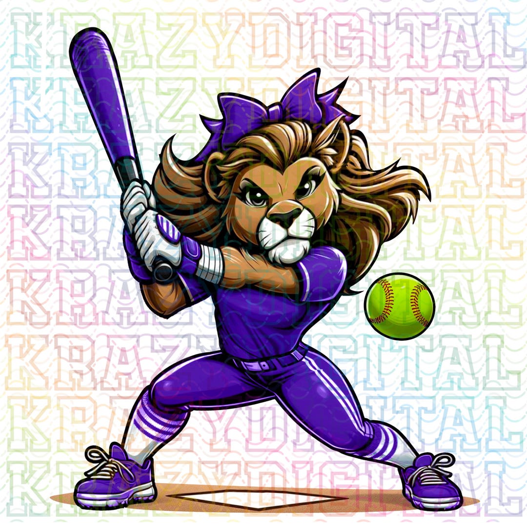 Lady Lions Purple Softball Mascot PNG, Lions School Mascot, Lions ...