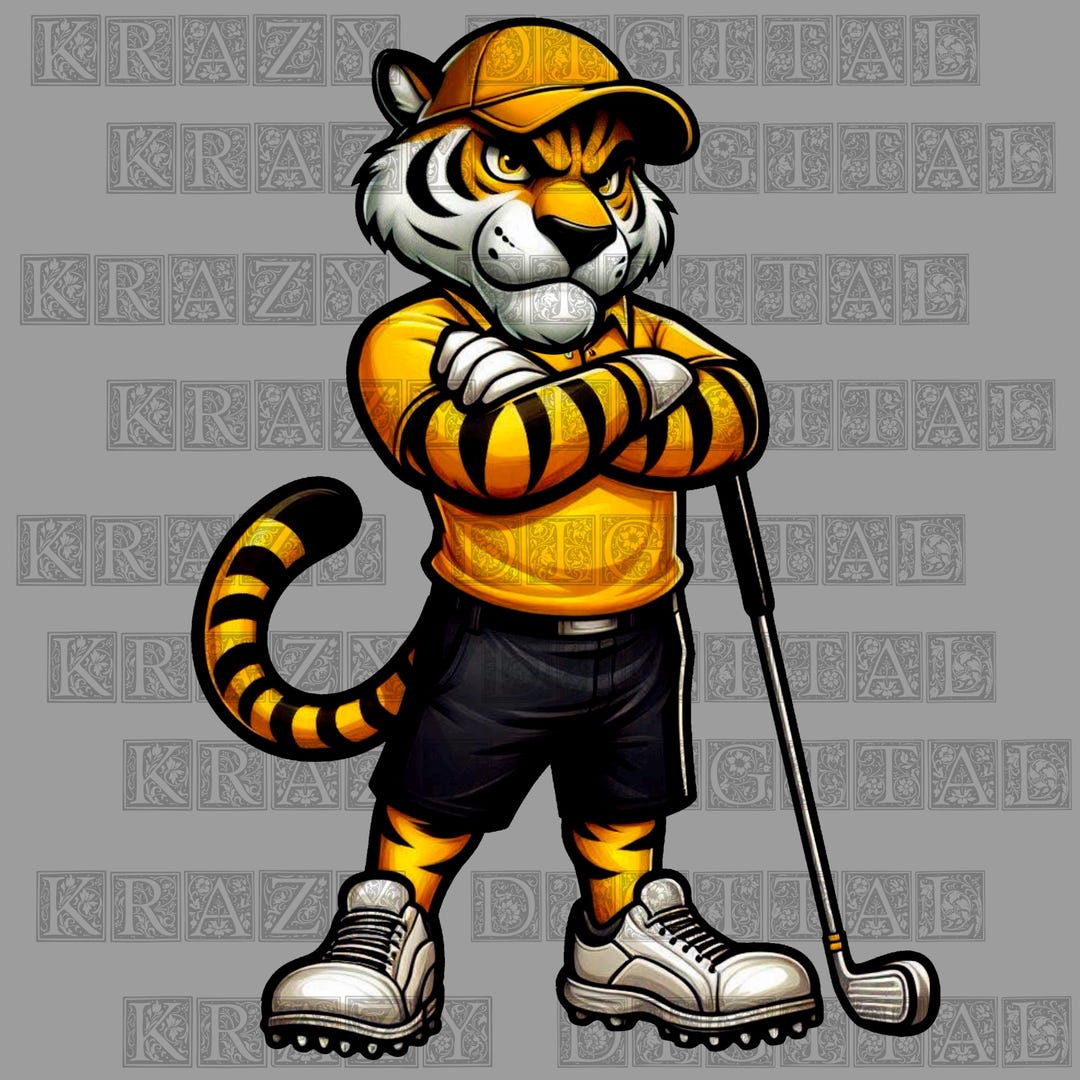 Tiger Yellow Golf Mascot PNG, Tiger Golf Team Mascot PNG, Tiger Yellow ...