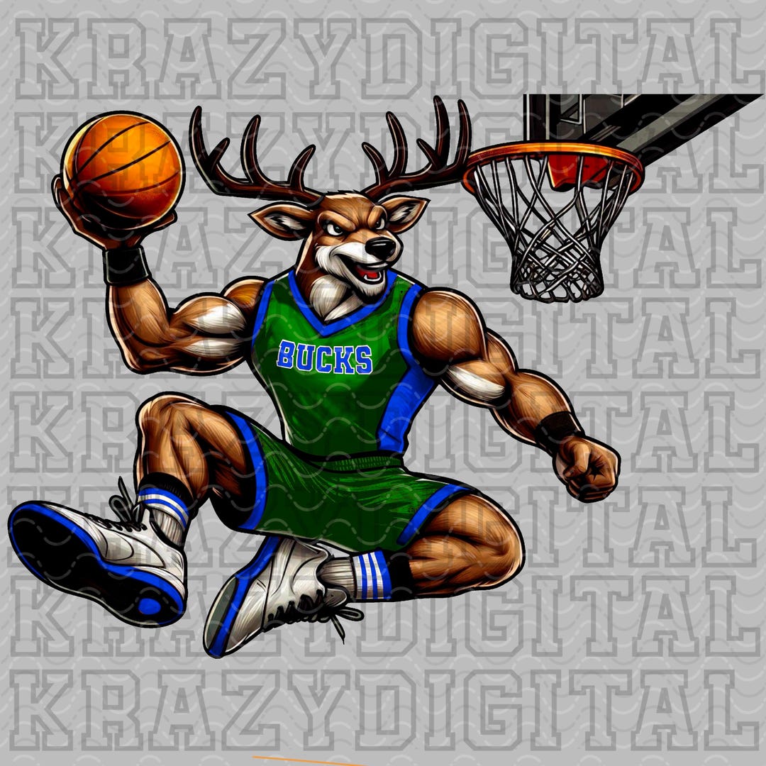 Bucks Green Blue Mascot Basketball PNG, Dunking Deer Sport Design, Boy ...