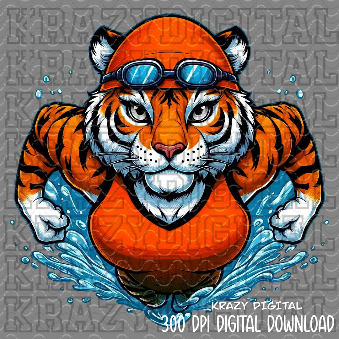 Tiger Swim Team Mascot PNG, Orange Jammers Artwork, Girl Goggles Spirit ...