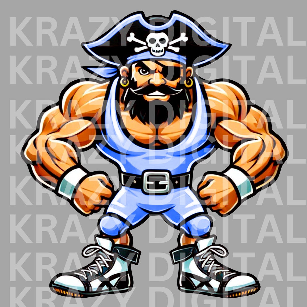 Light Blue Pirate Wrestling Mascot PNG, Cartoon Wrestler Pirate Mascot ...