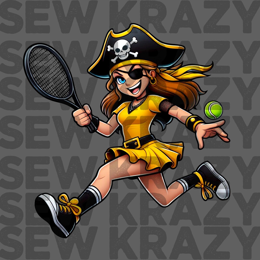 Yellow Pirate Tennis Mascot PNG, Lady Pirate Tennis Artwork, Yellow ...