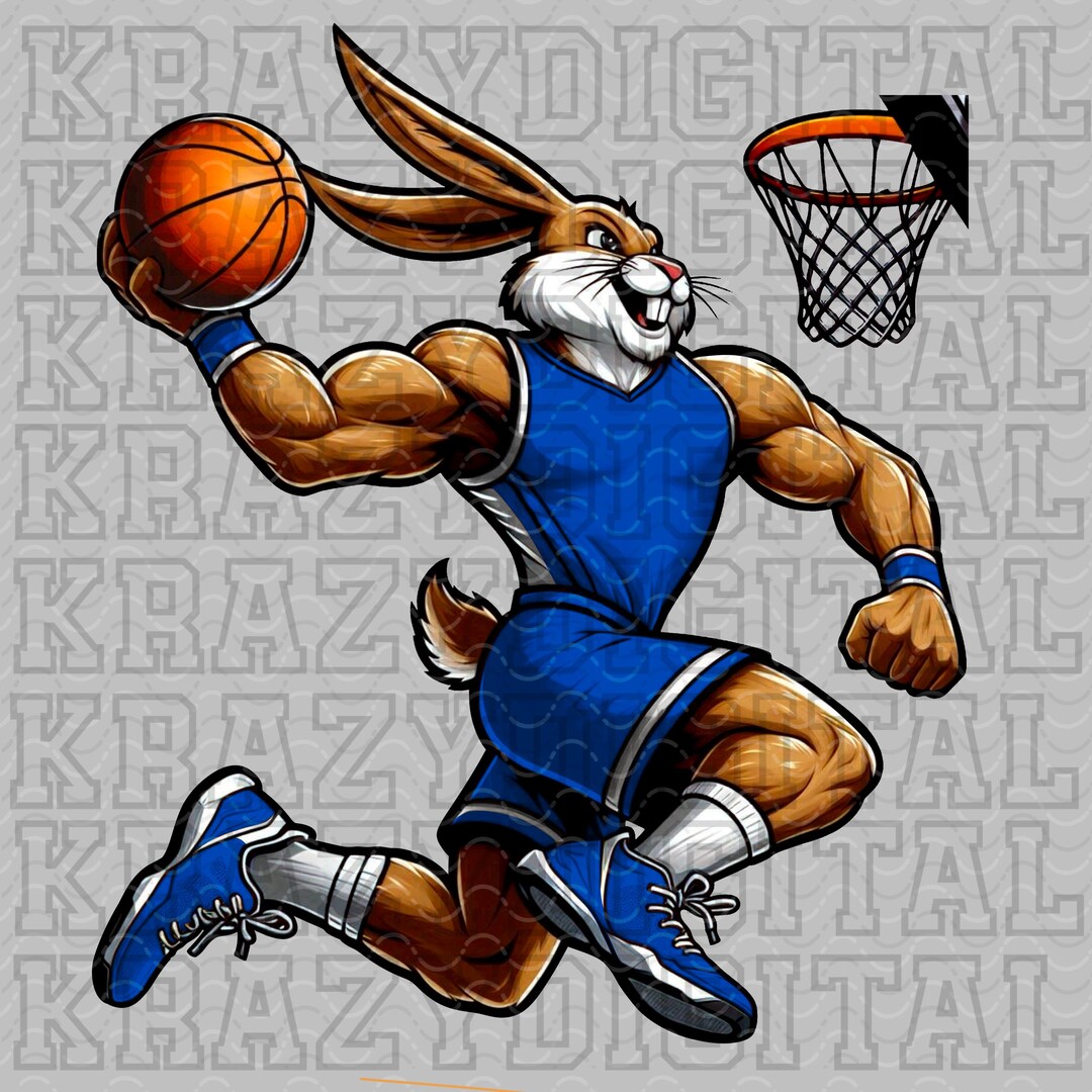 Jackrabbit Blue Basketball PNG, Dunking Bunny Fun Design, Strong ...