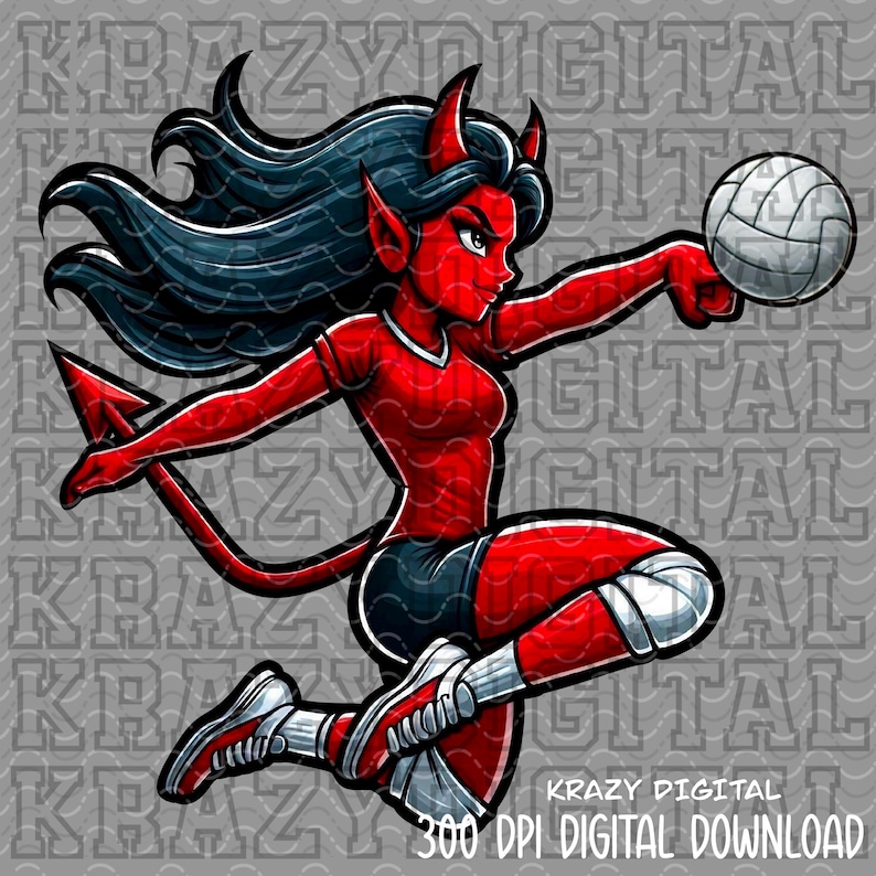 Lady Red Devil Volleyball Mascot PNG, Mom Spirit Shirt Design ...