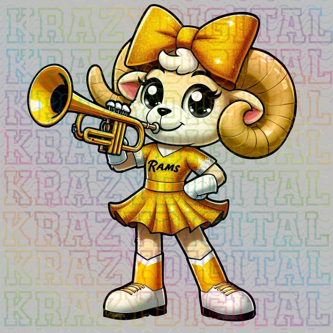 Rams Yellow Band Mascot PNG, Rams Girl Trumpet Bow Mascot PNG, Rams ...