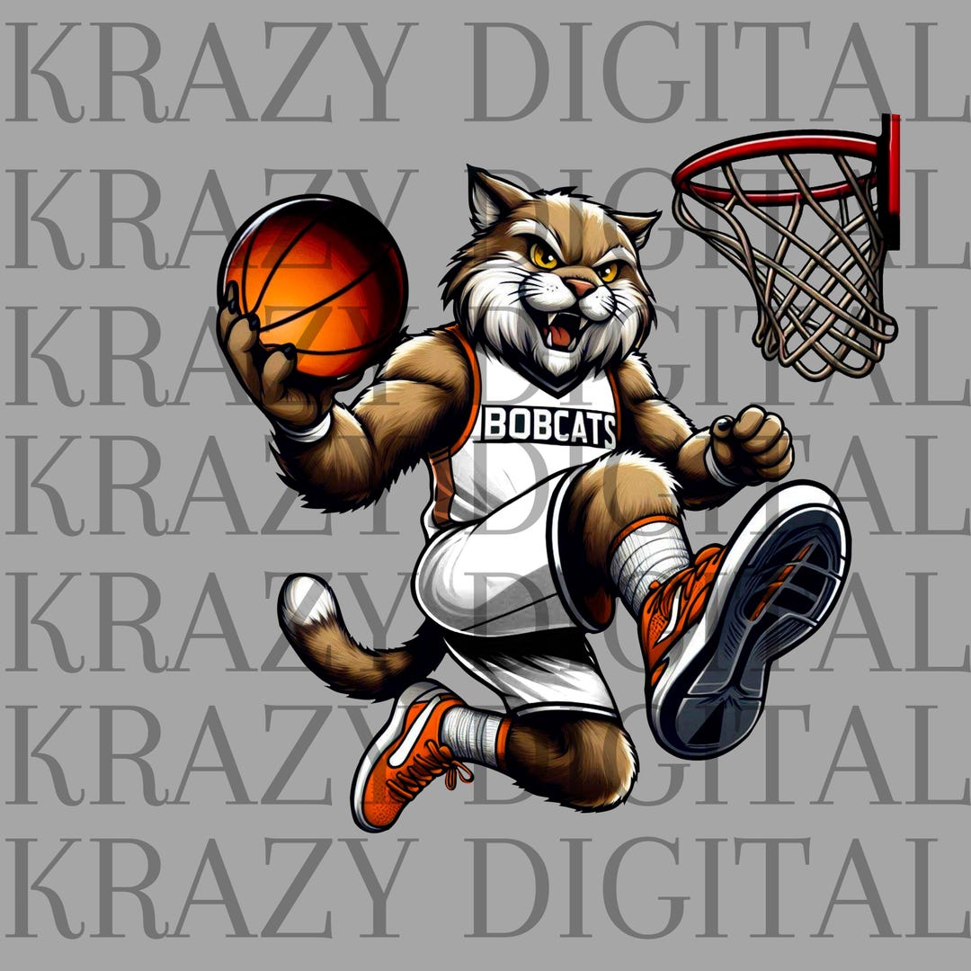 Bobcat White Orange Basketball Mascot PNG, Bobcat Basketball Mascot ...