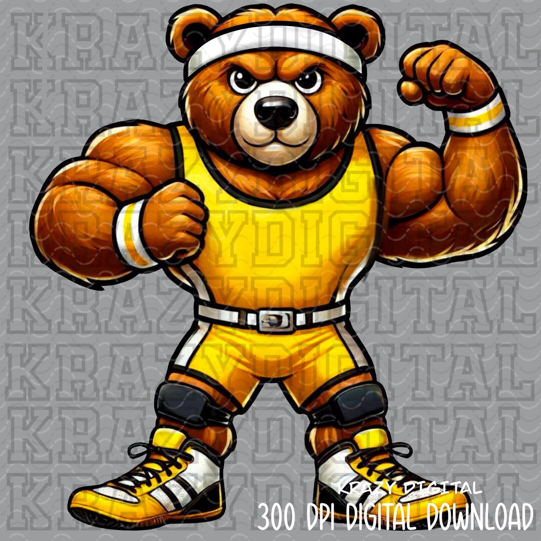 Yellow Bears Wrestler Mascot PNG, Bears Mascot Digital Design, Yellow ...