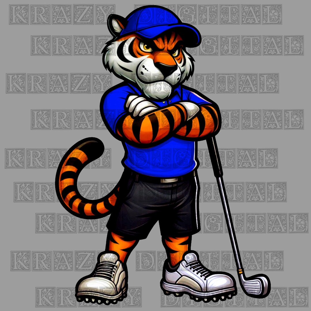 Tiger Blue Golf Mascot PNG, Tiger Golf Team Mascot PNG, Tiger Blue ...