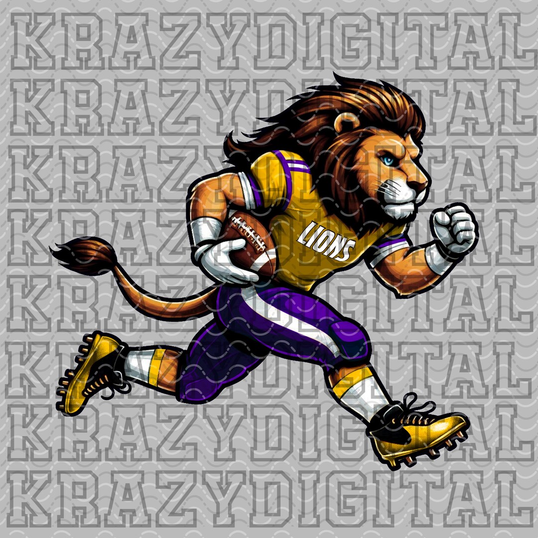 Lions Football Purple Yellow Mascot PNG, Purple Lions School Mascot ...