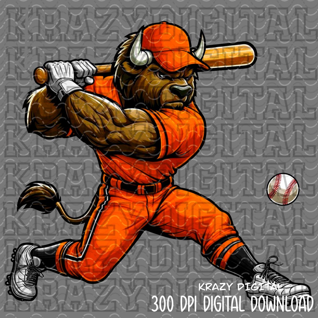 Orange Buffalo Baseball Mascot PNG, Orange Bison School Mascot ...