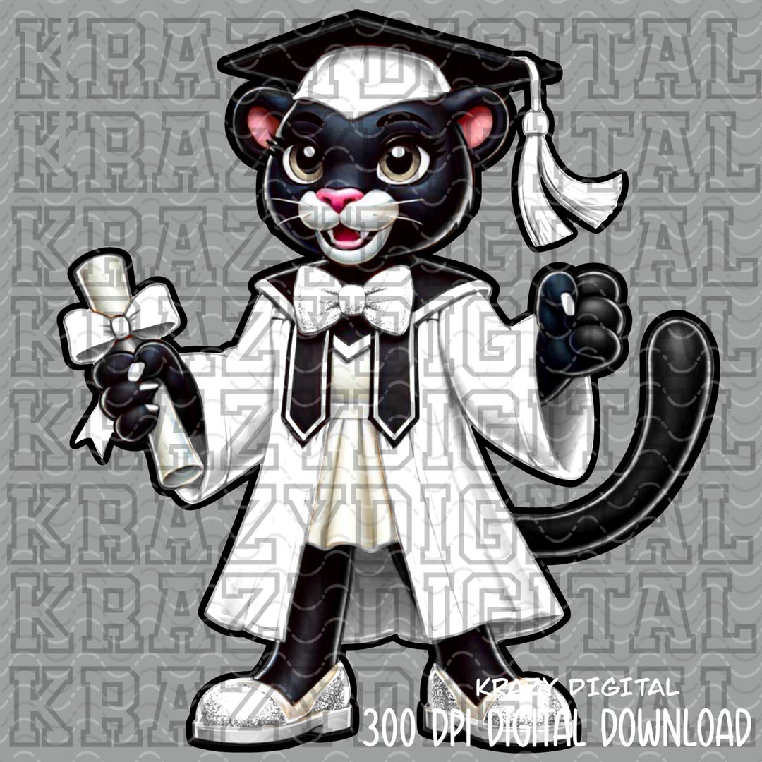 Panther Girl White Mascot Graduation PNG, Panther Senior Mascot ...