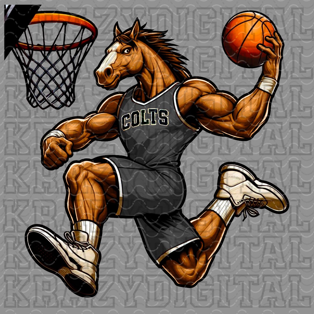 Colts Basketball Mascot PNG, Black Colts Mascot Artwork, Dunking ...