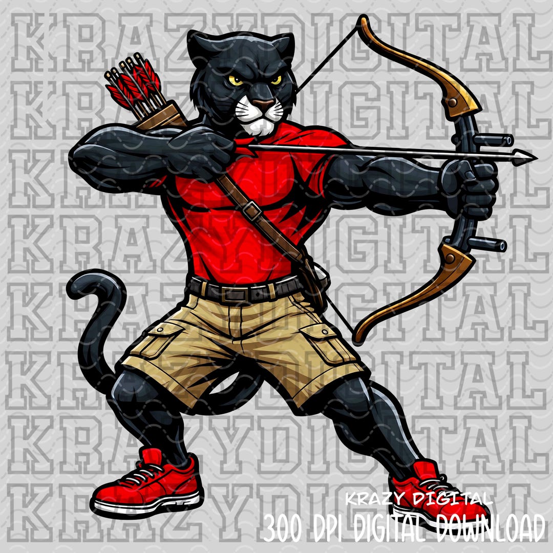 Red Panther Archery Mascot PNG, Black Cat School Mascot Digital ...