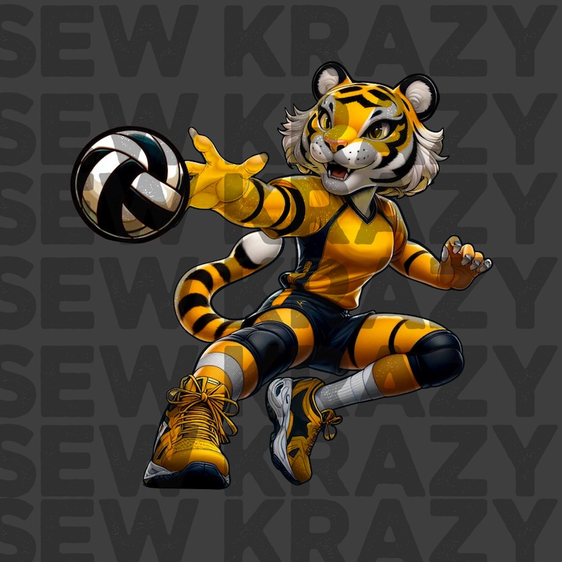 Lady Tiger Yellow Volleyball Mascot PNG, Tigers Girly Mascot, Tiger ...