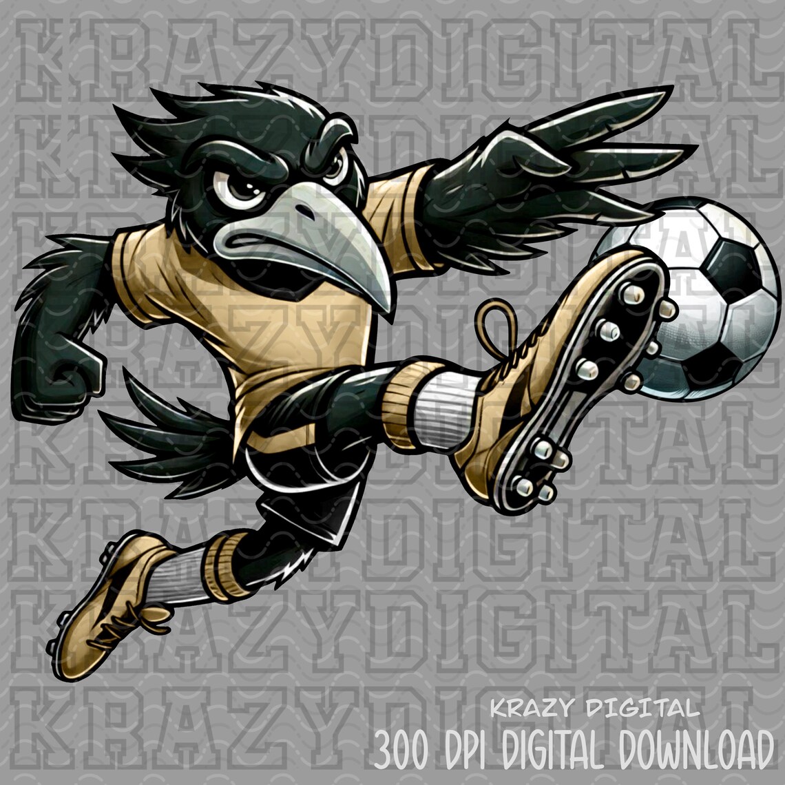 Gold Raven Soccer Mascot PNG, Raven Mascot Digital File, Vegas Gold ...