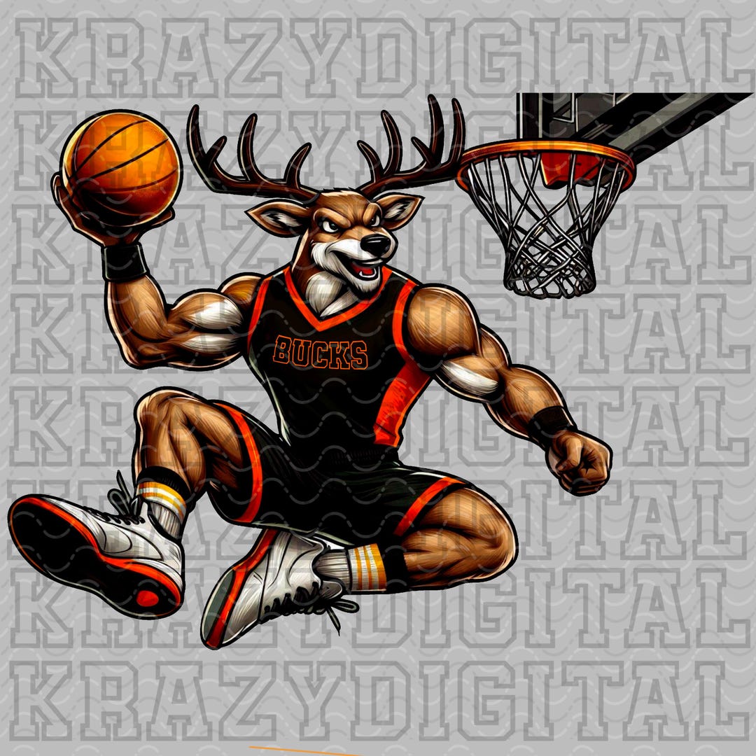 Bucks Orange Mascot Basketball PNG, Dunking Deer Sport Design, Boy ...
