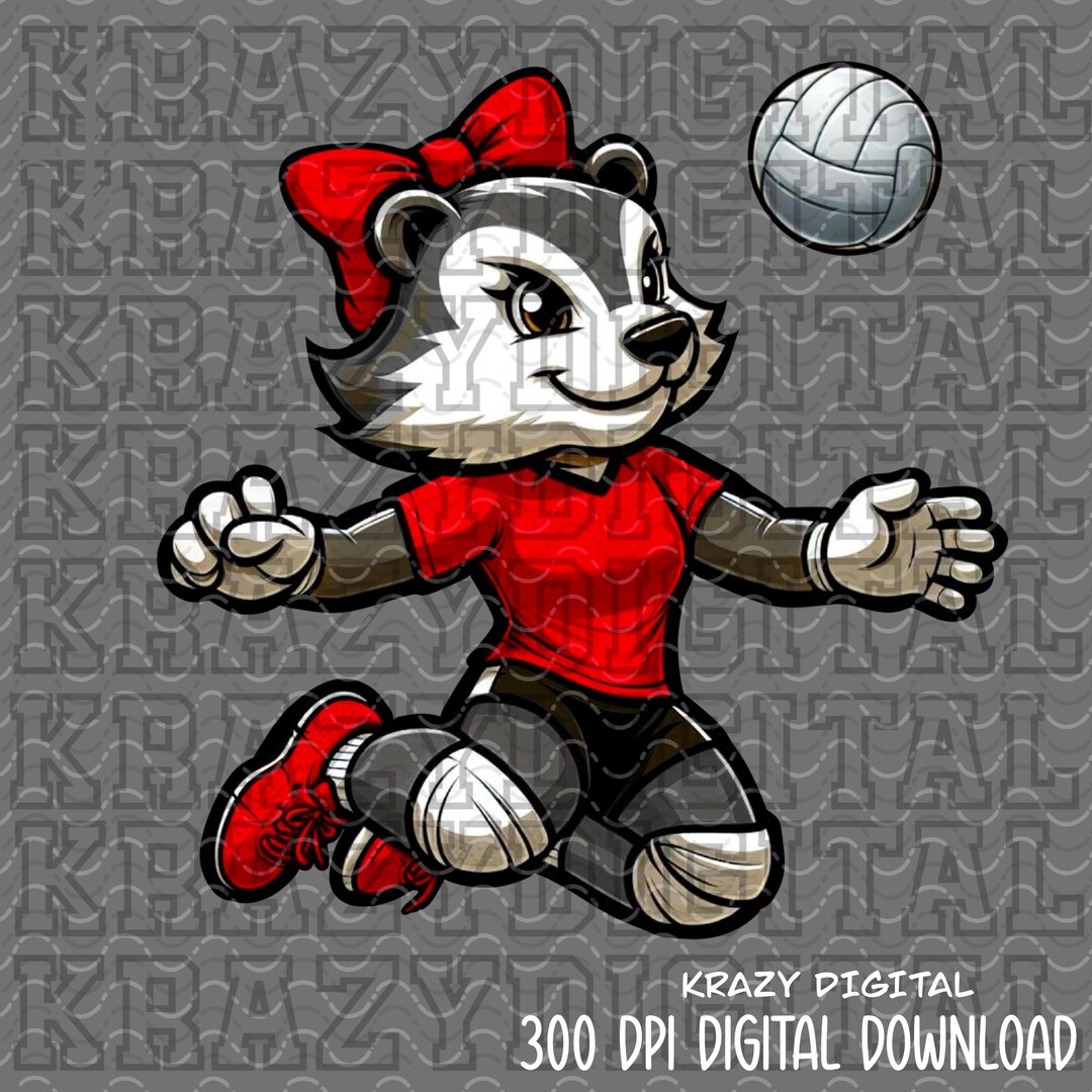 Lady Badgers Volleyball Mascot PNG, Red Badger Spiking Digital File ...