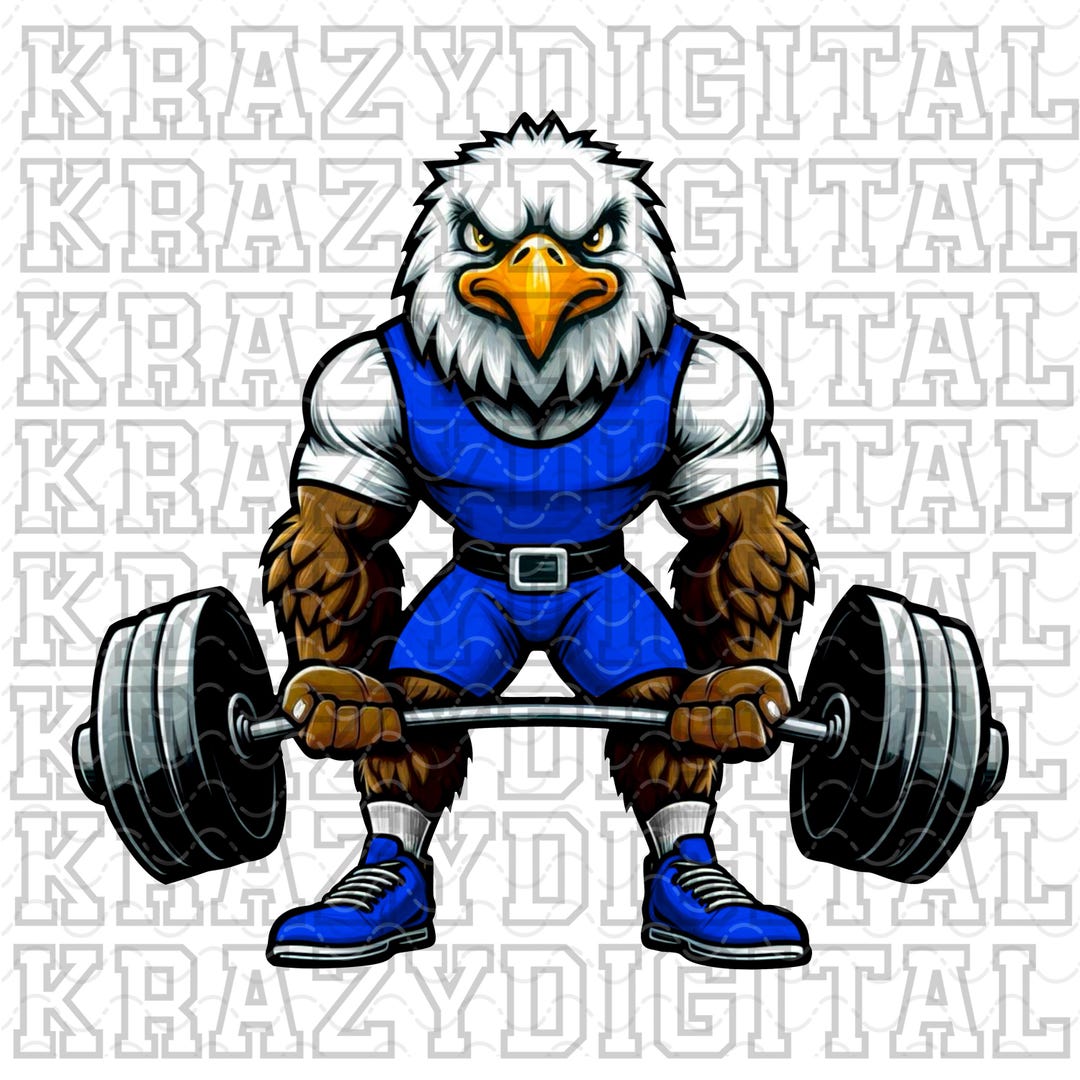 Eagles Blue Powerlifting Mascot PNG, Eagle Boy Mascot, Blue School ...