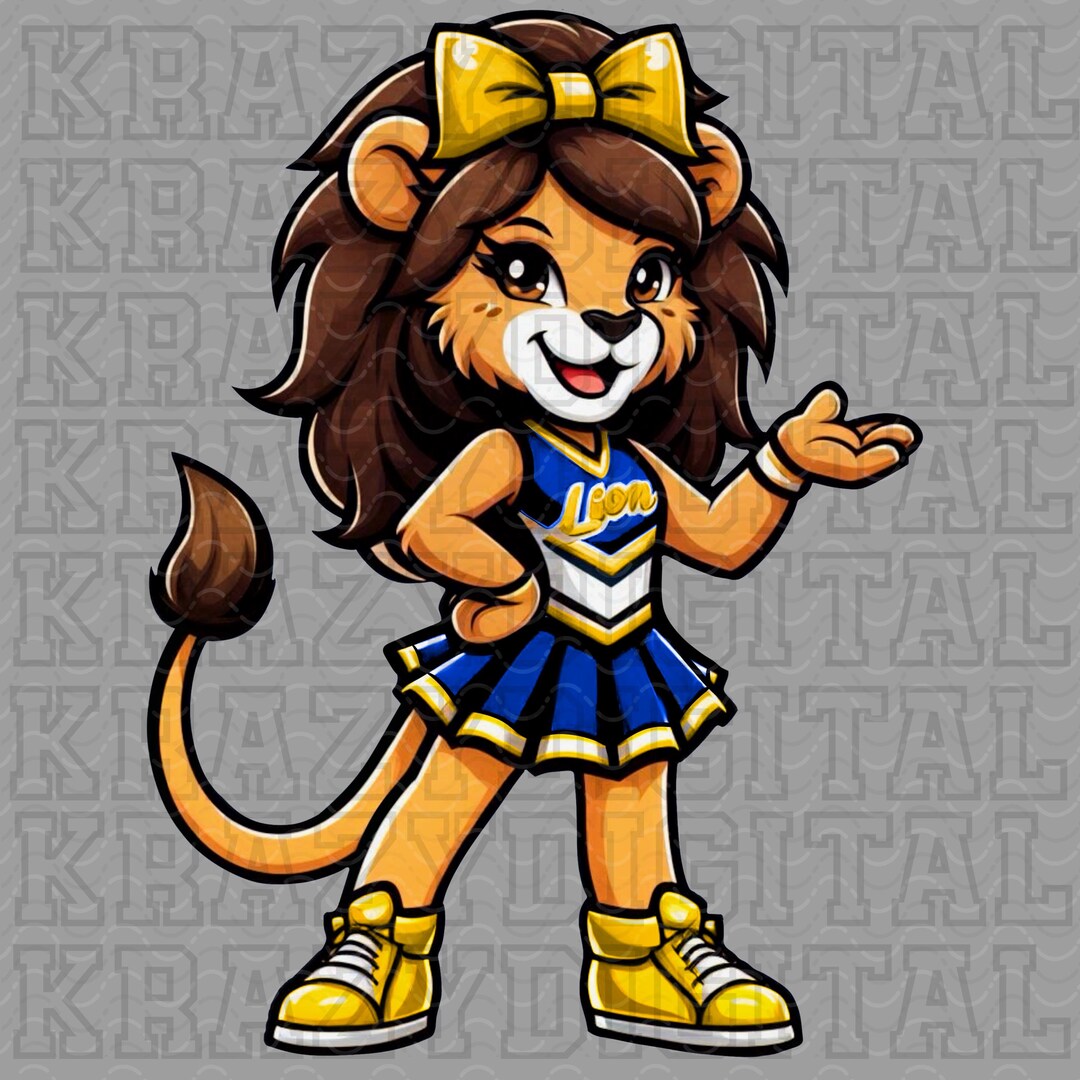 Lions Yellow Blue Cheer Mascot PNG, Lions Blue School Mascot, Lions ...