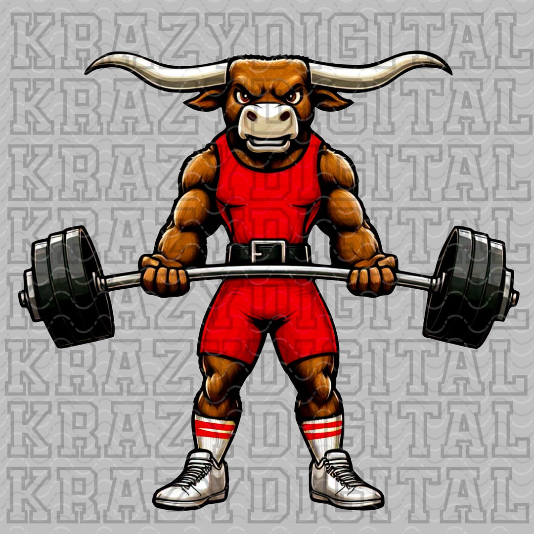 Red Longhorn Mascot Powerlifting PNG, Red Weight Lifting Digital ...